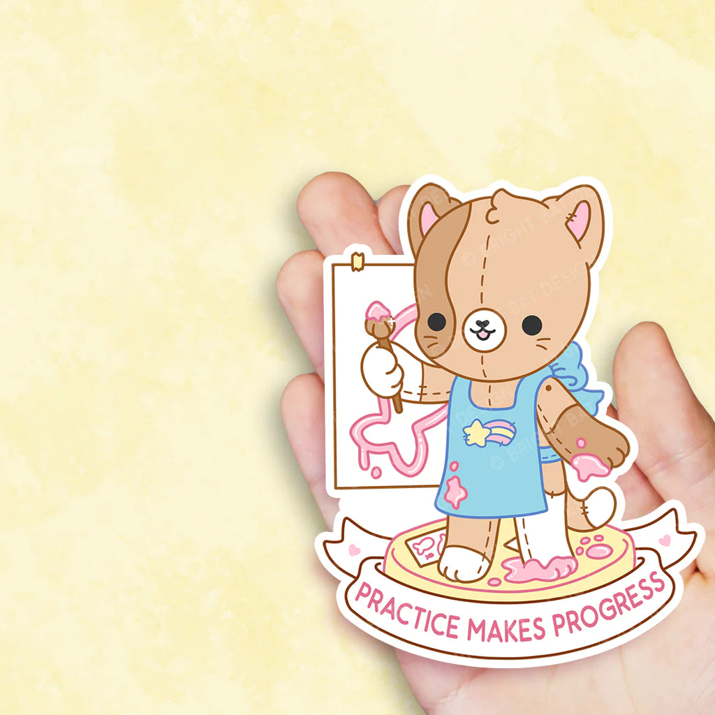 Practice Makes Progress Cat Artist Vinyl Sticker – BizBaz Club