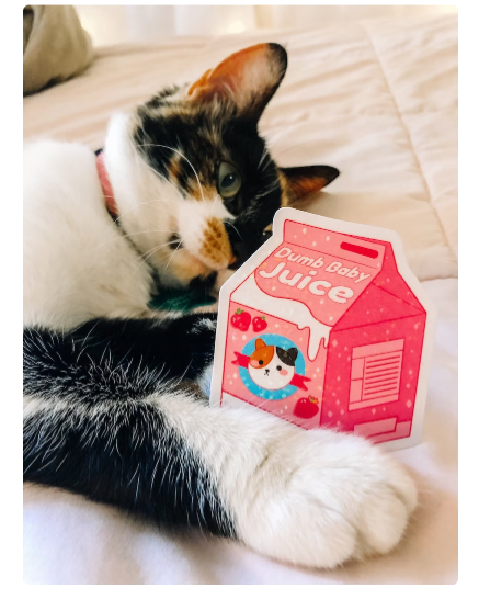 Dumb Baby Juice Sticker with Calico Cat 2.5 inch – BizBaz Club