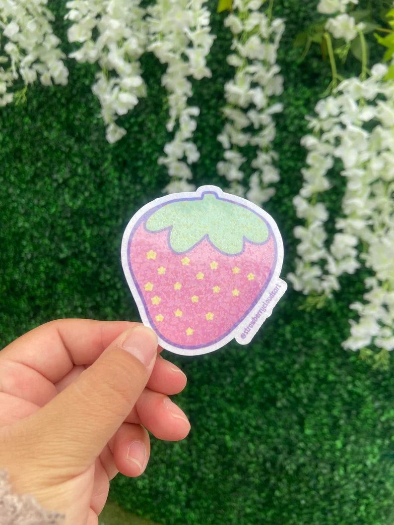 Strawberry Sparkle sticker - Cute Pastel Vinyl Sticker – BizBaz Club