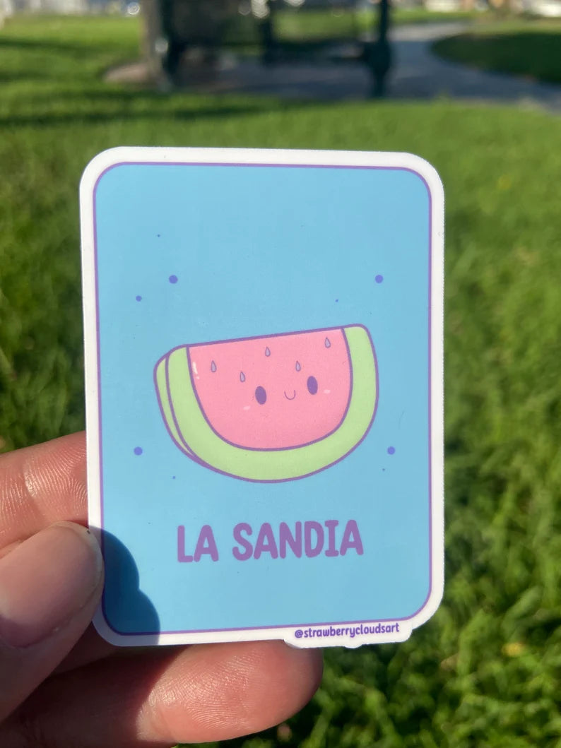 Cute La Sandia Loteria Sticker - Pastel Watermelon Loteria Vinyl Stick ...